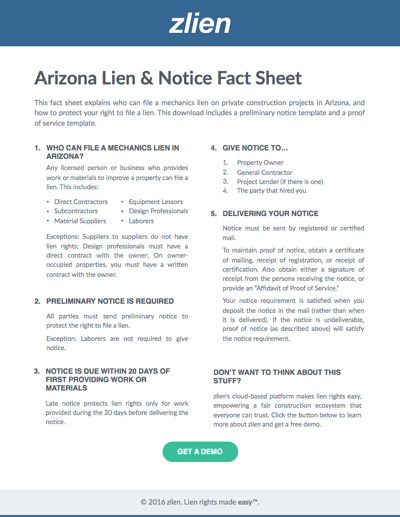 Arizona Preliminary Notice Form - Download Free With Fact Sheet