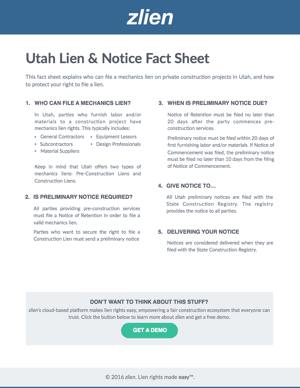 Utah 20-Day Notice Form - Download Free With Fact Sheet