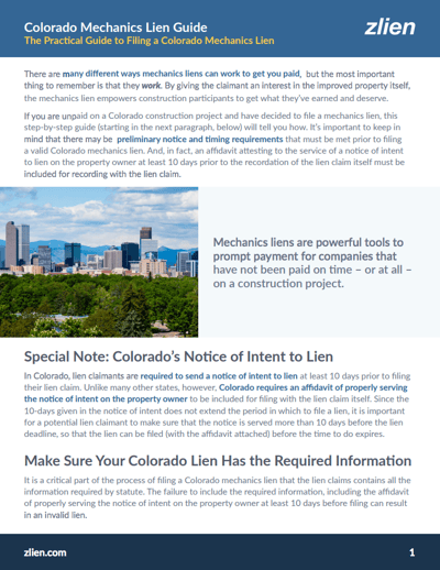 How To File An Colorado Mechanics Lien Guidebook - Notices, Liens ...