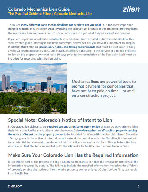 How To File An Colorado Mechanics Lien Guidebook - Notices, Liens ...